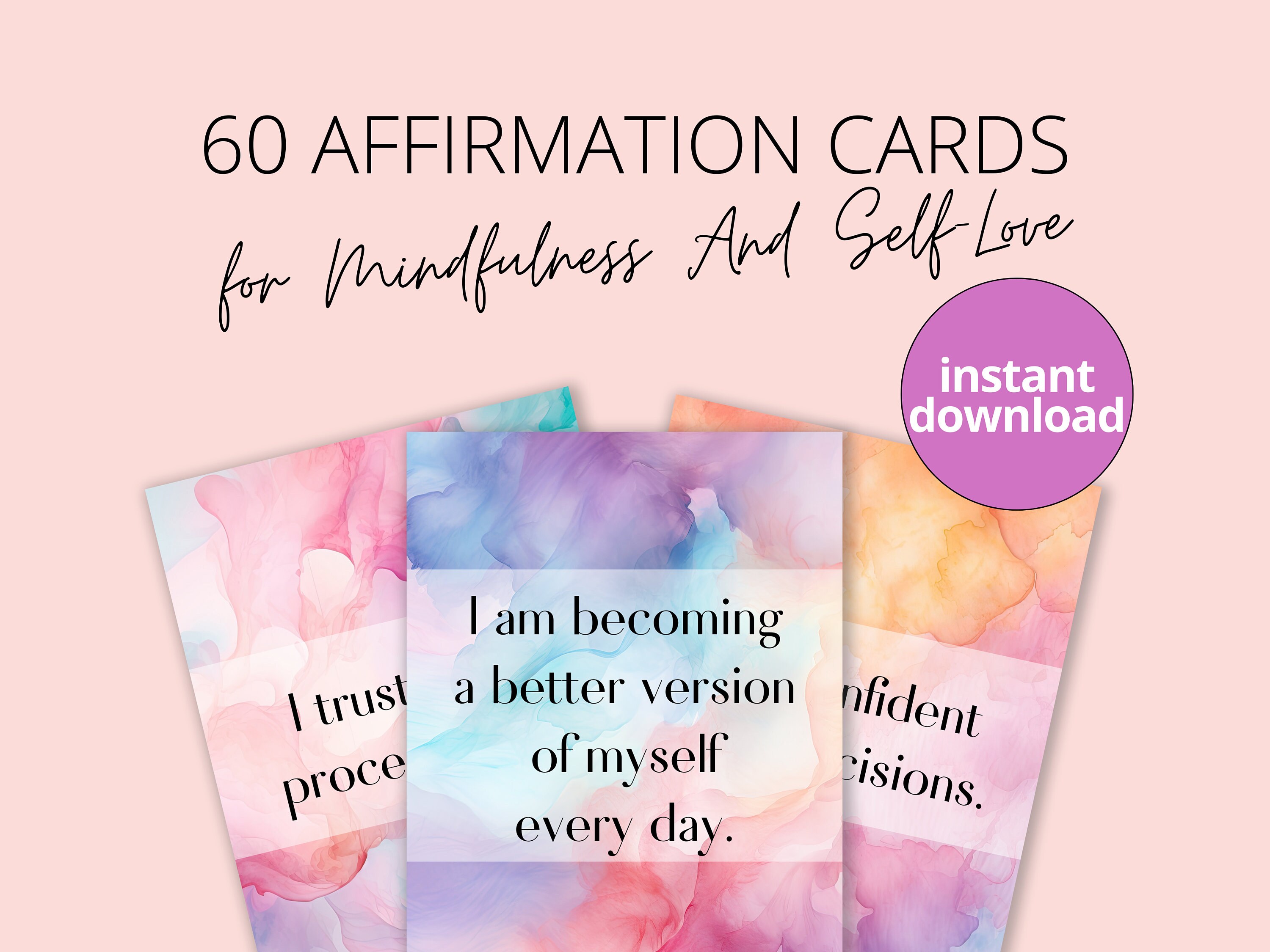 60 Affirmation Cards Printable Watercolor Affirmation Cards Affirmation ...