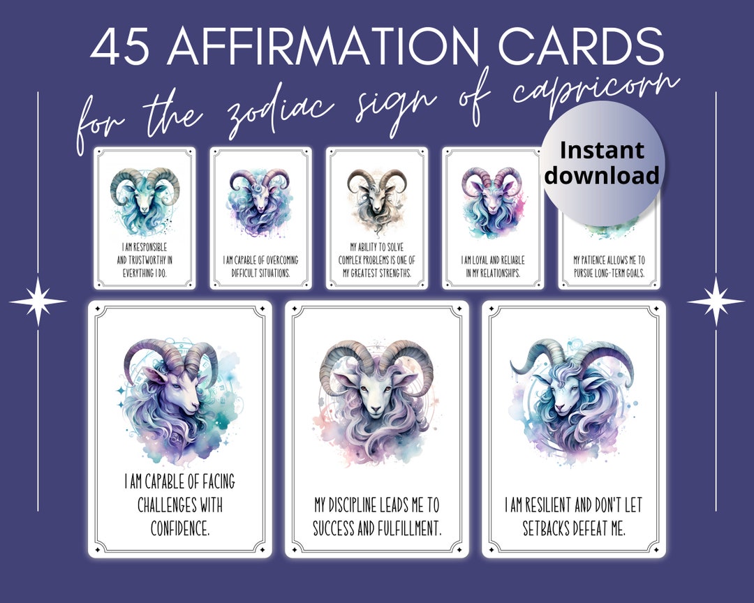Printable Capricorn Affirmation Cards, Astrological Cards Download ...