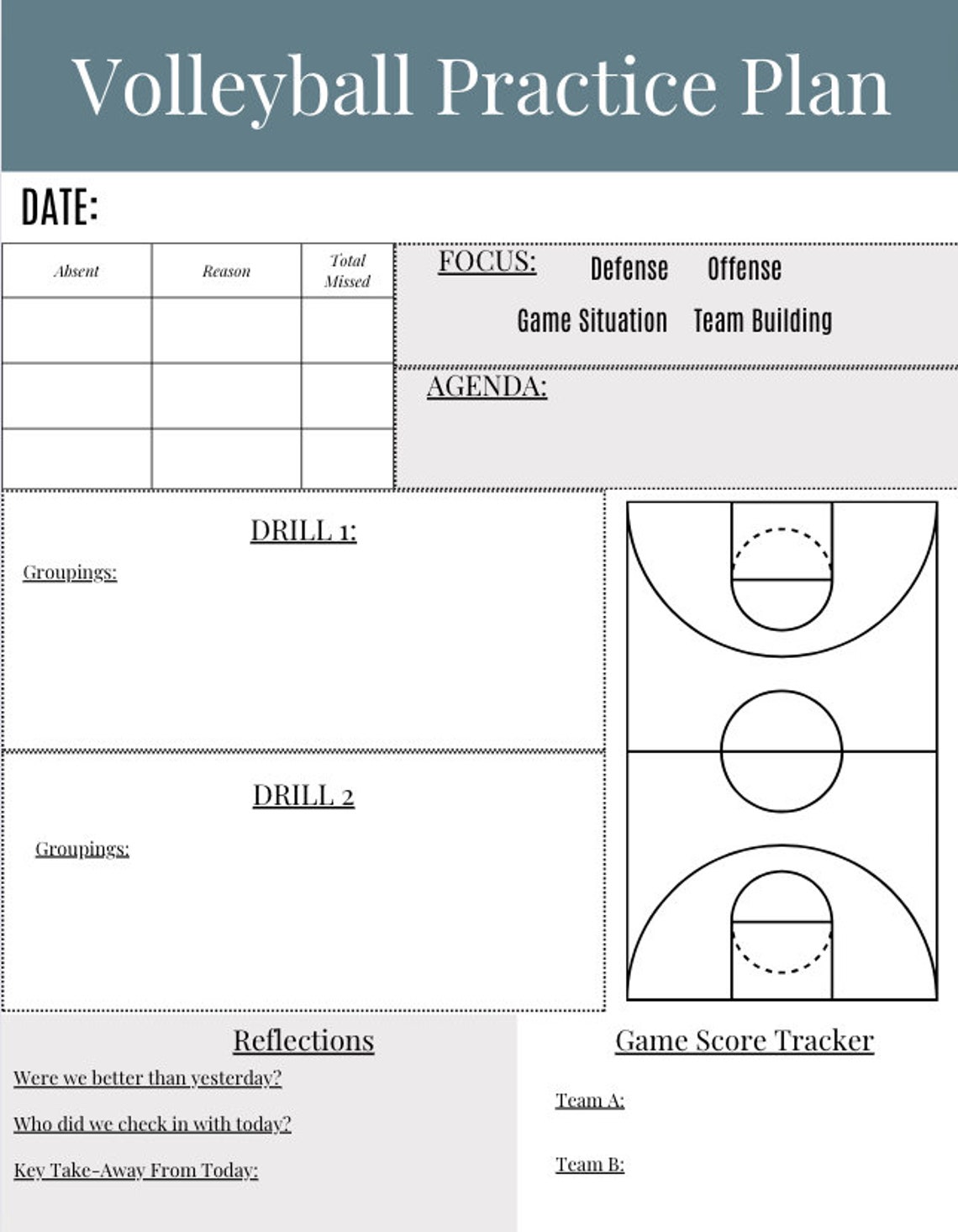 Volleyball Coaching Sheet, Volleyball Practice Plan, Volleyball Game ...