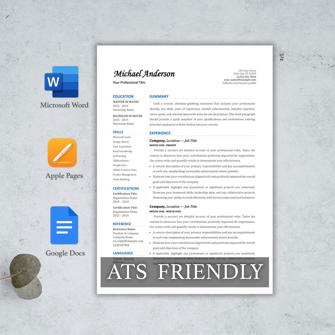 Clean Professional Resume Template, Modern Minimalist CV Template, ATS ...