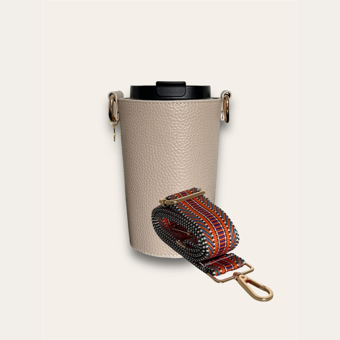 Cup Holder, Coffee Cup, Reusable Cup, Thermos Cup, Beige Leather, Cup ...