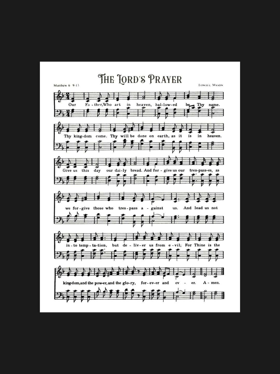 The Lord's Prayer Hymn Sheet Music – Christian Art Print (digital ...
