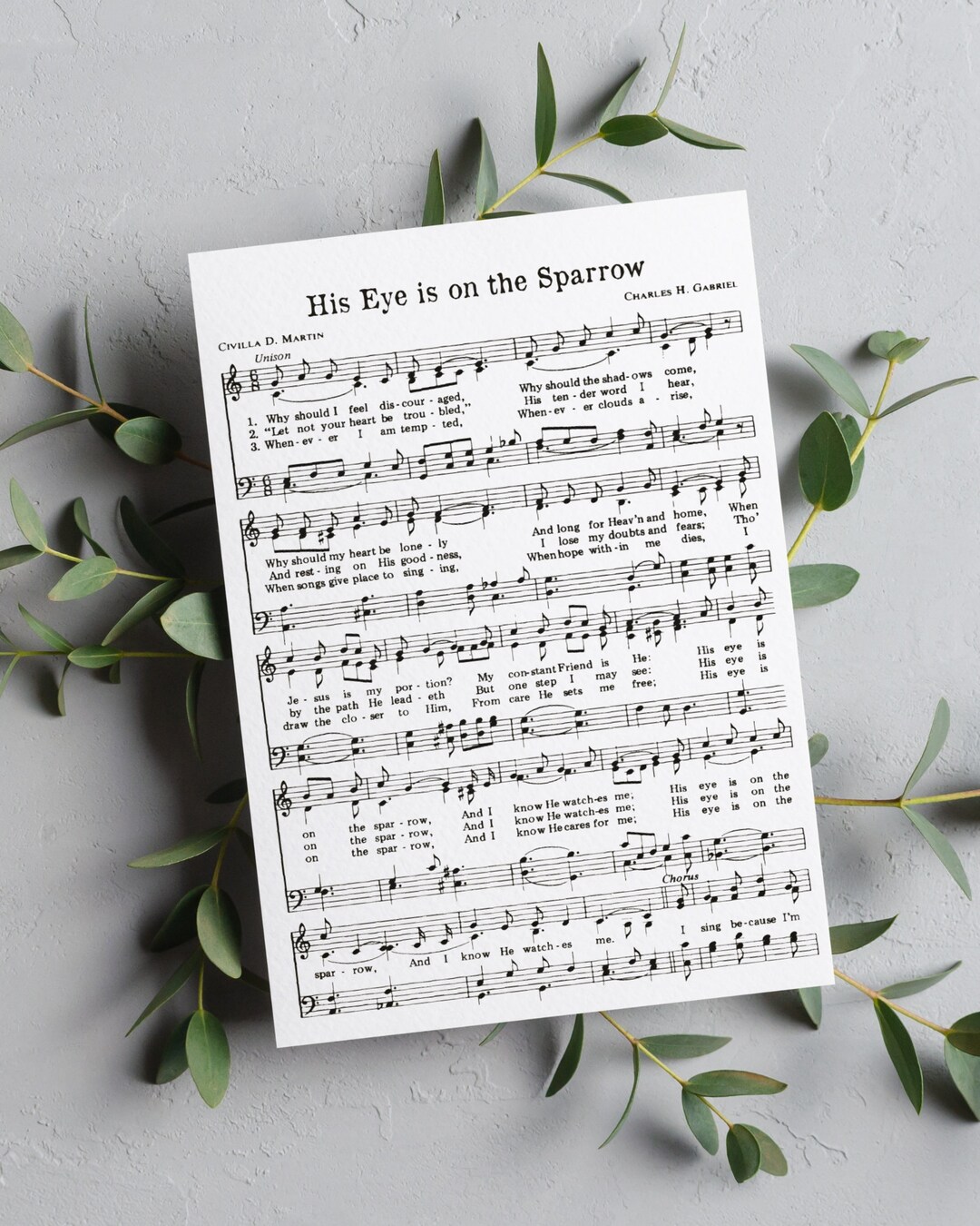 His Eye is on the Sparrow Hymn Printable Hymn Sheet Music - Etsy