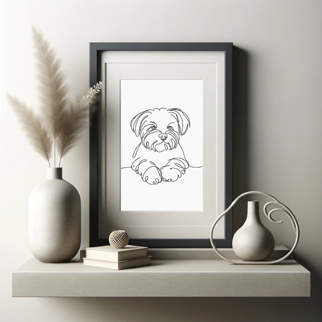 Dog Dog Maltese Maltese Elegant AI One-line & Fine Line Art Digital ...