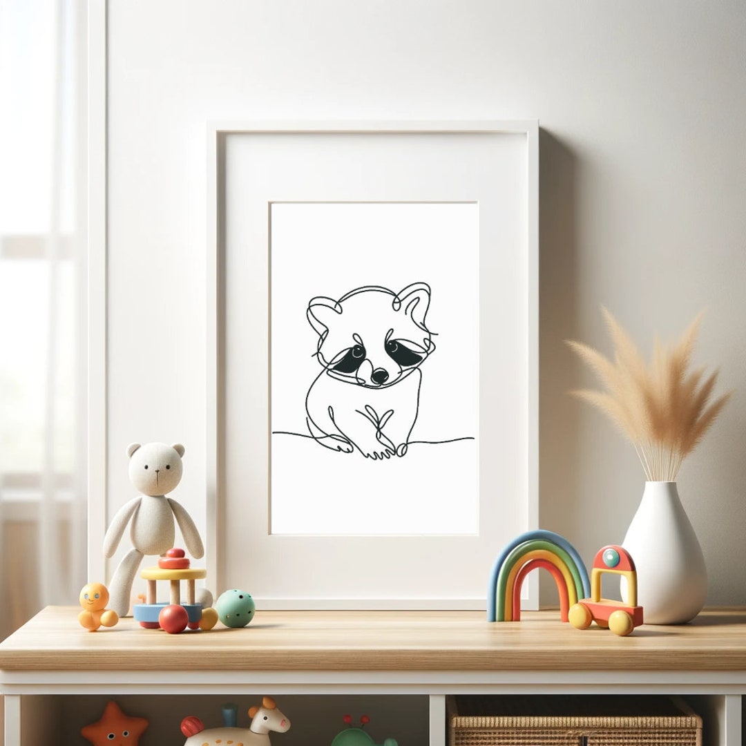 Nursery Children's Room Racoon Raccoon AI One-line & Fine Line Art ...