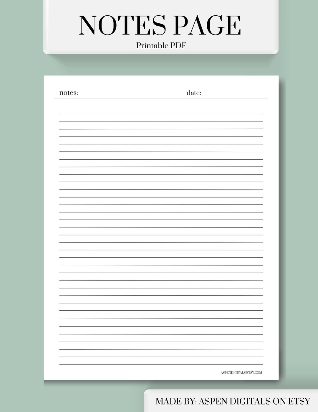 Printable Notes Page, Filler Page Printable, Lined Notes Template, Note ...