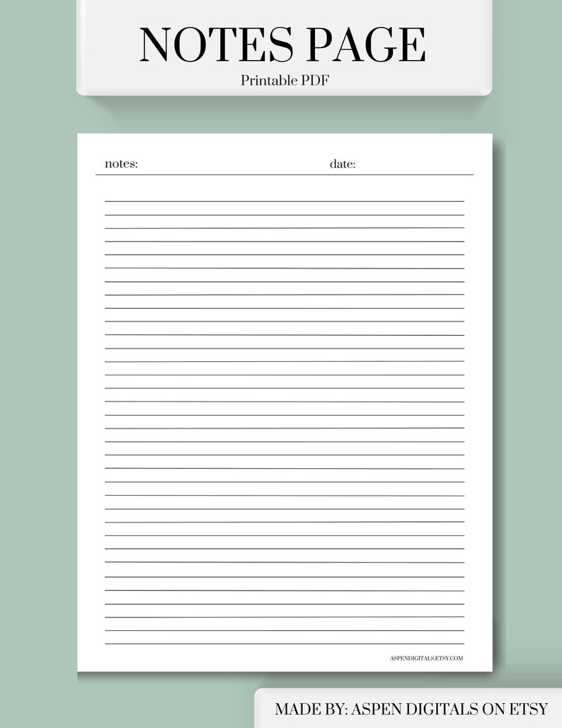 Printable Notes Page, Filler Page Printable, Lined Notes Template, Note ...