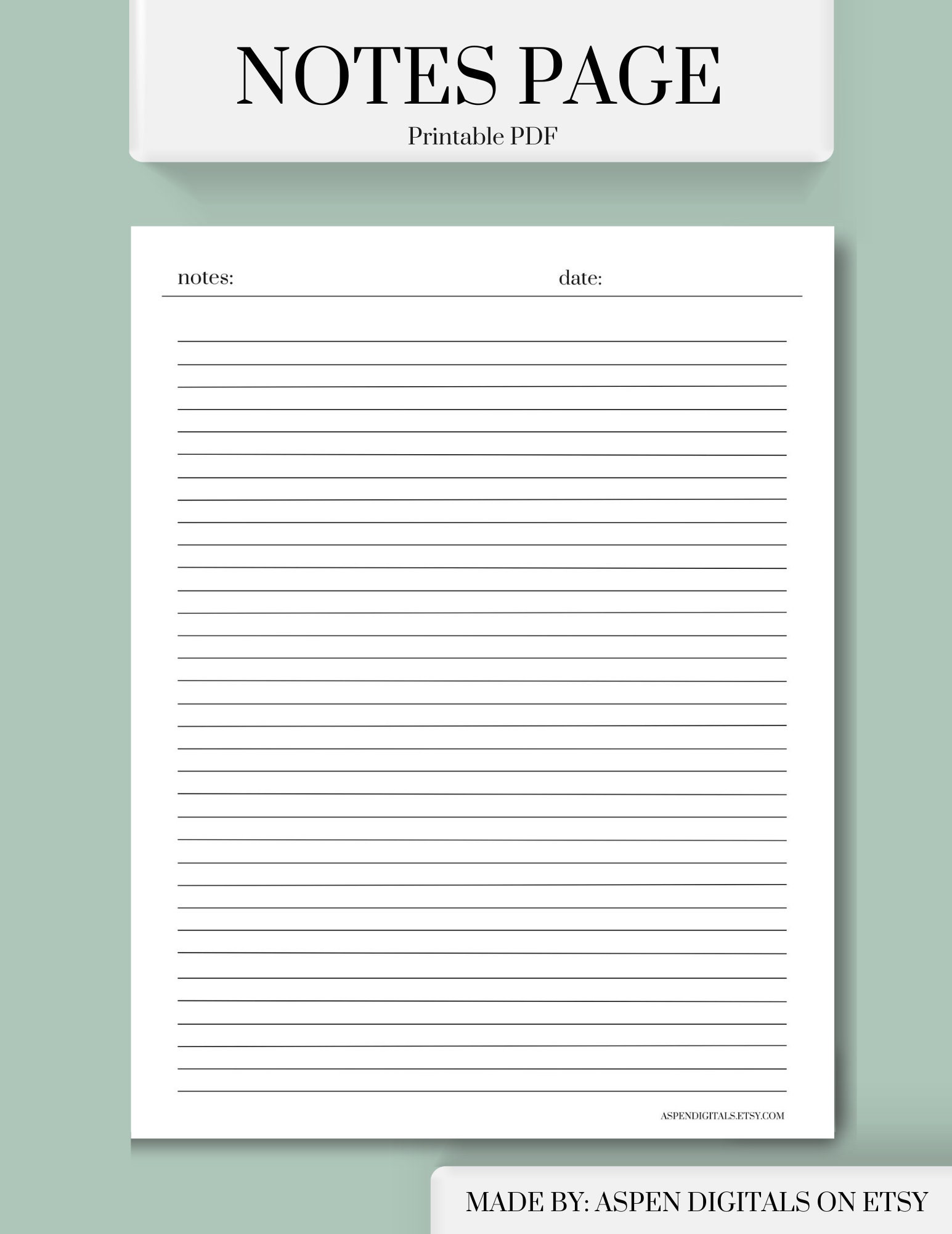 Printable Notes Page, Filler Page Printable, Lined Notes Template, Note ...