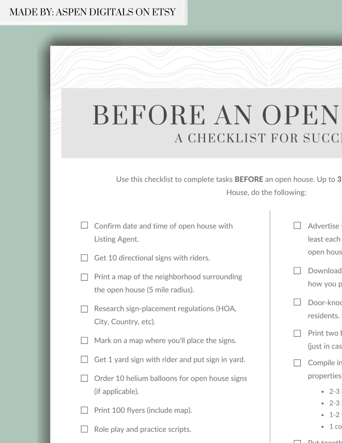 Before and Open House Checklist, Real Estate Checklist, Checklist, Open ...