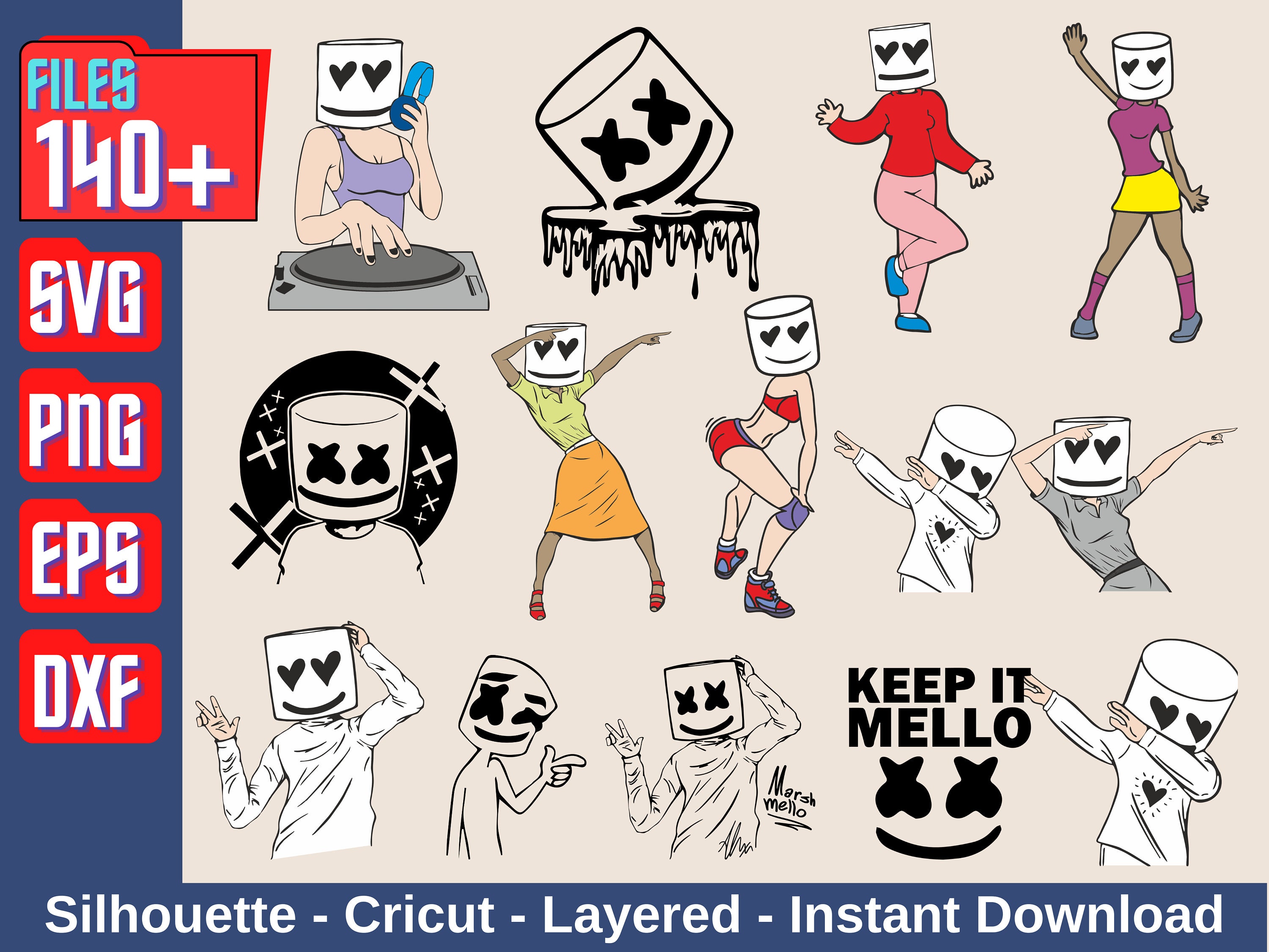 140 Marshmallow Svg Bundle, Dj Marshmello Svg for Cricut, Marshmallow ...