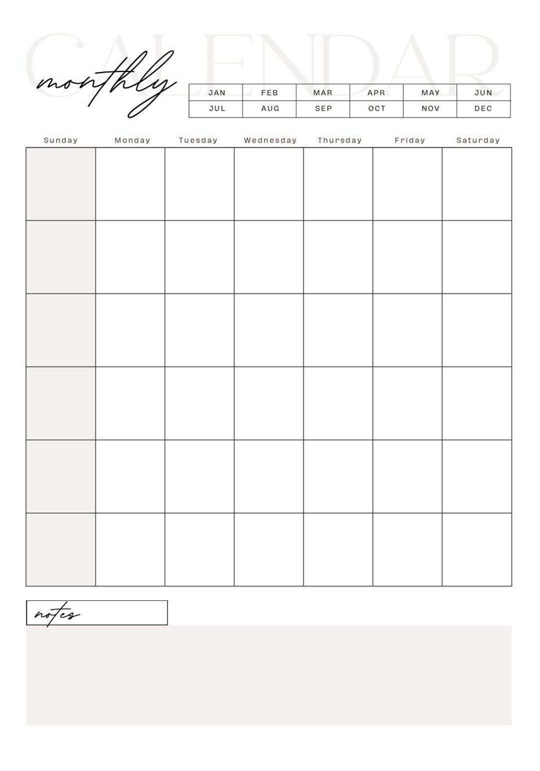 Monthly Planner, Month Calendar, Month at a Glance, Printable, Journal ...