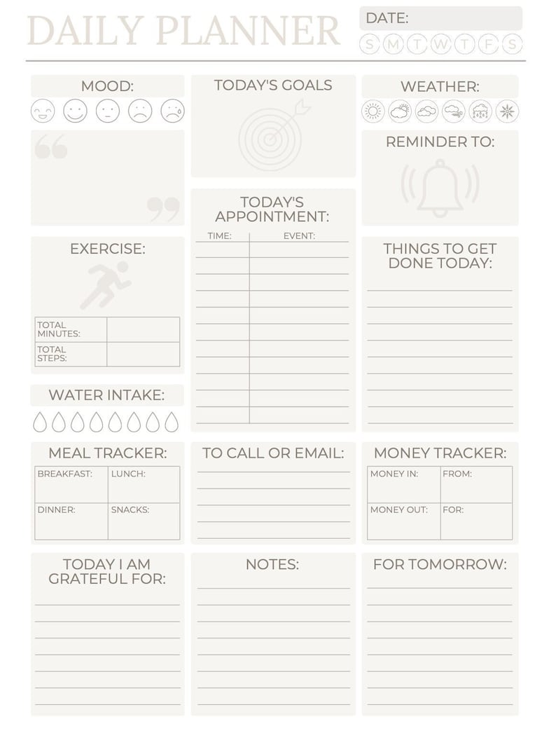 Daily Planner, Daily Tracker, Day at a Glance, Printable, Journal ...