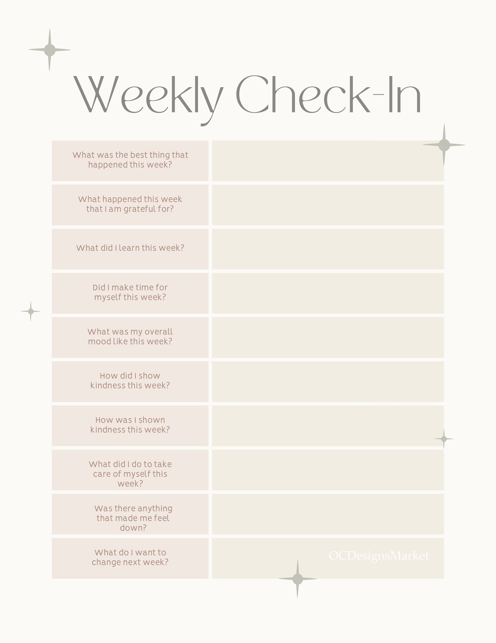 Weekly Planner Check In, Printable, Weekly Progress, Weekly Reflection ...
