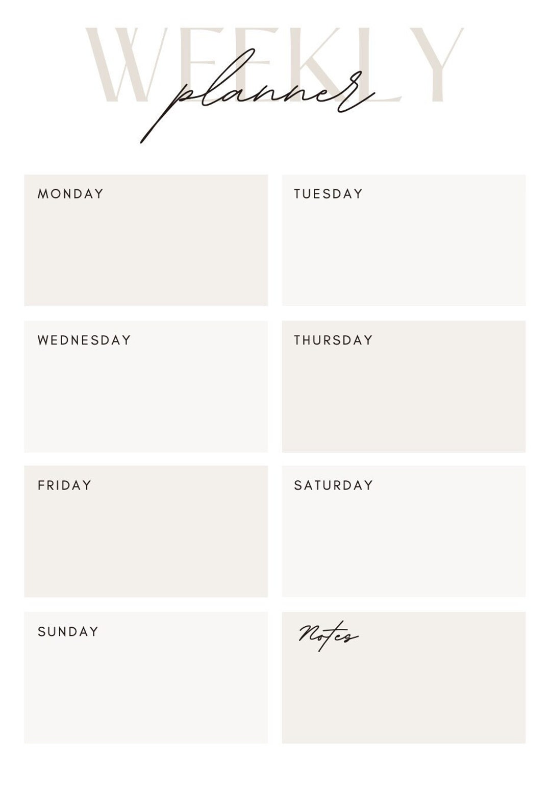 Weekly Planner, Weekly Schedule, Week at a Glance, Printable, Journal ...