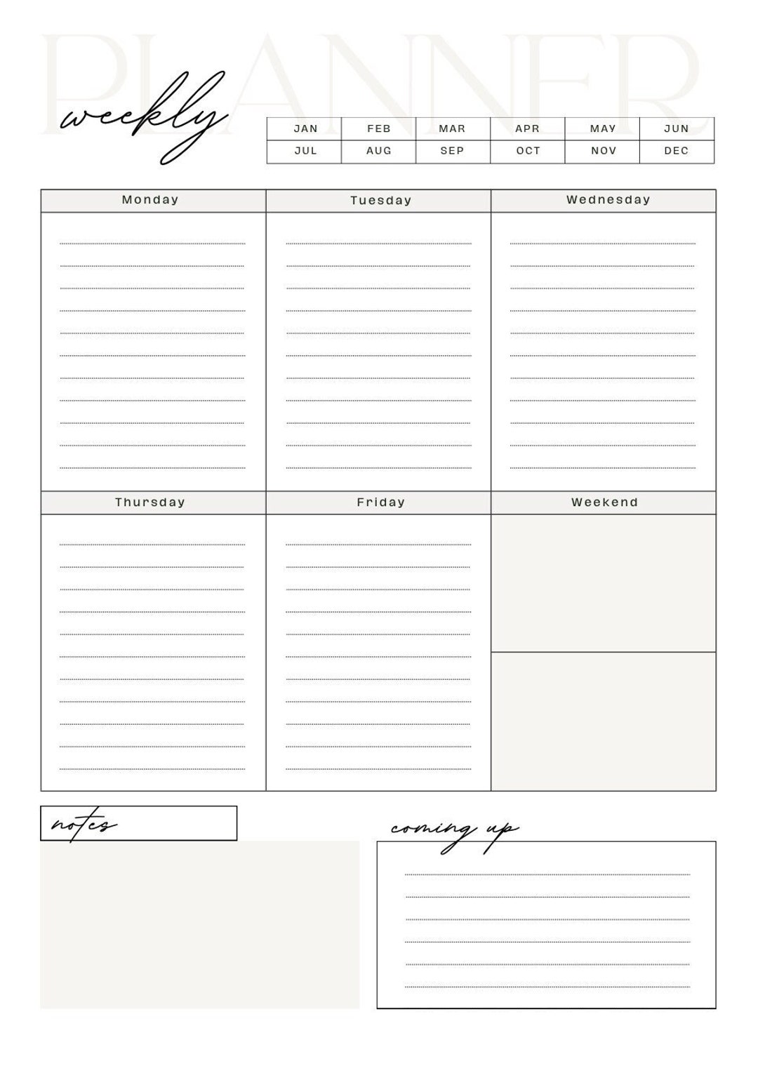 Weekly Planner, Weekly Schedule, Week at a Glance, Printable, Journal ...