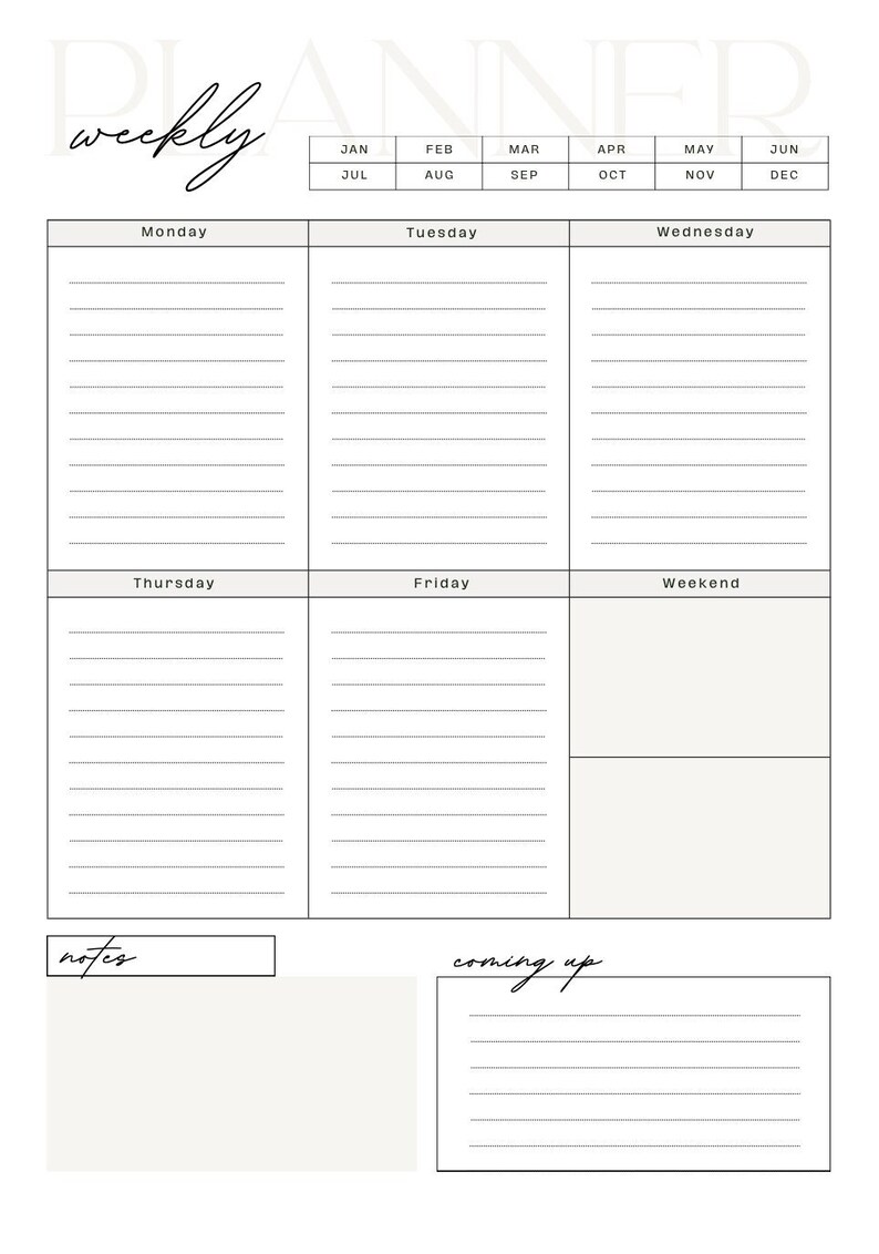 Weekly Planner, Weekly Schedule, Week at a Glance, Printable, Journal ...