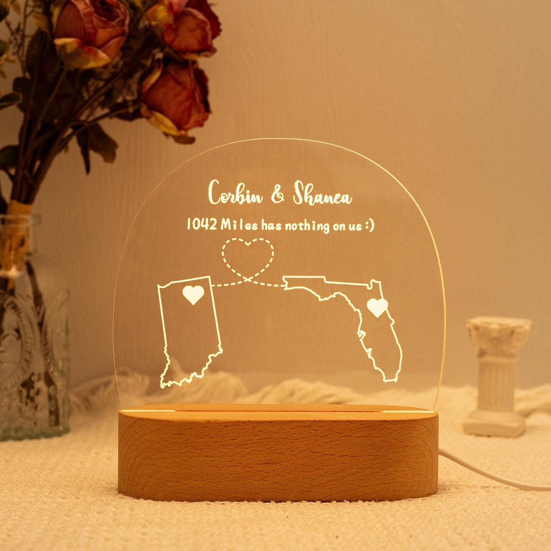 Long Distance Relationship Gift,custom Two State Night Light,going Away ...