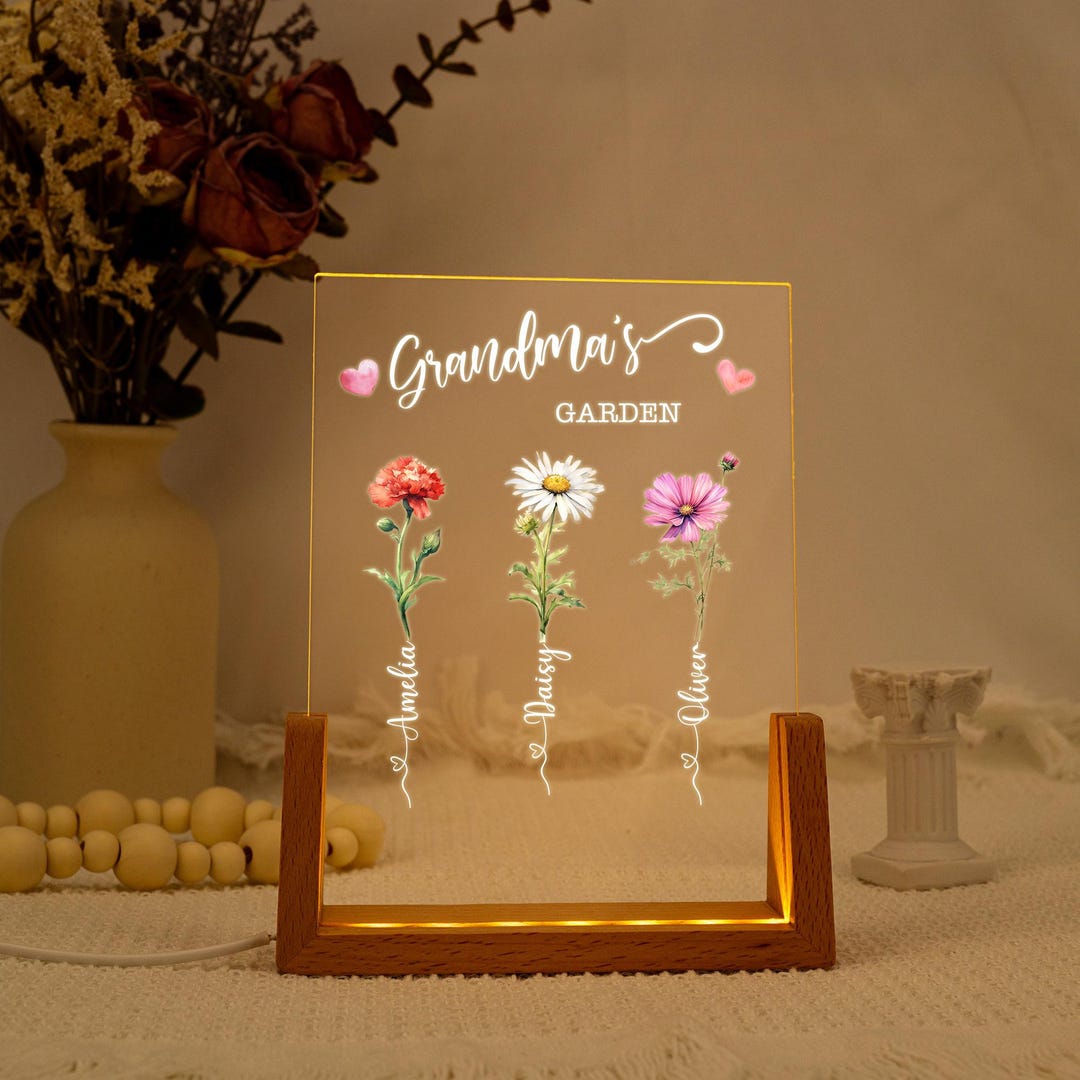 Personalized Mom's Garden Birth Month Flower LED Night Light, Mom's ...