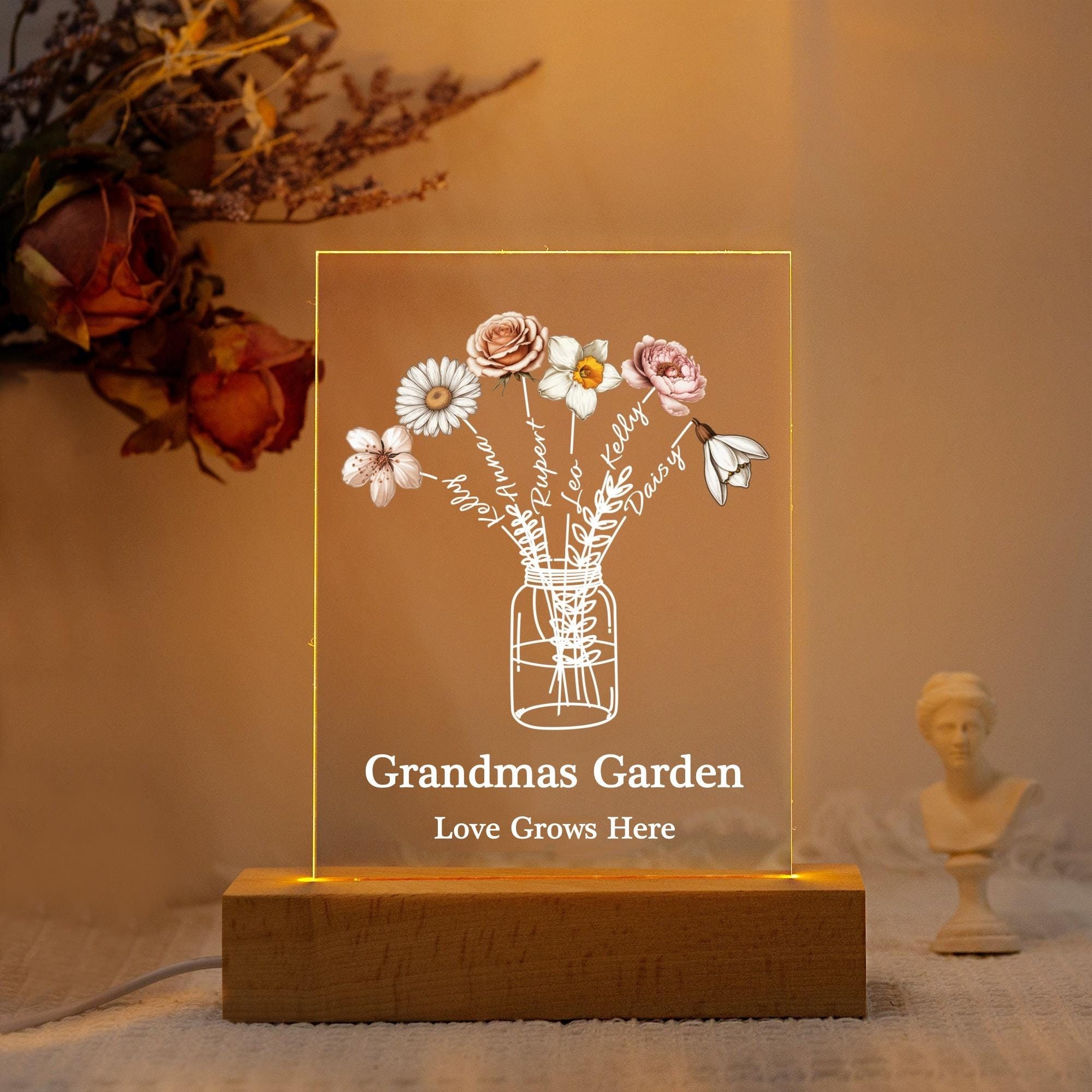 Custom Grandma's Garden Night Light, Family Bouquet Mum's Bunch Night ...