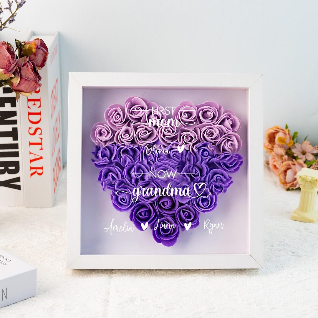 Personalized Flower Heart Shadow Box for Mum, Roses Shadowbox With ...
