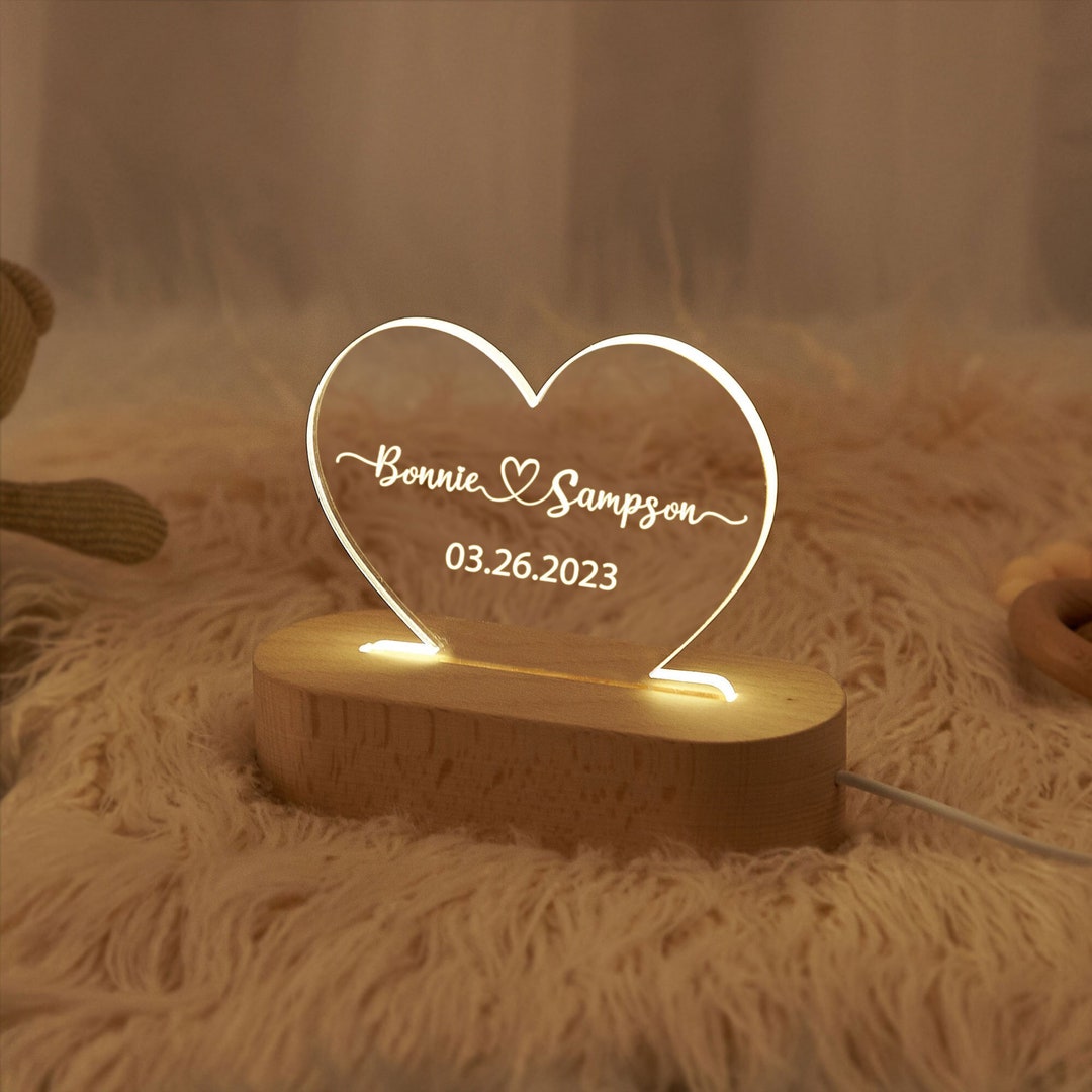 Personalized Couple Night Light,valentine's Day Gift,led Heart Lamp ...