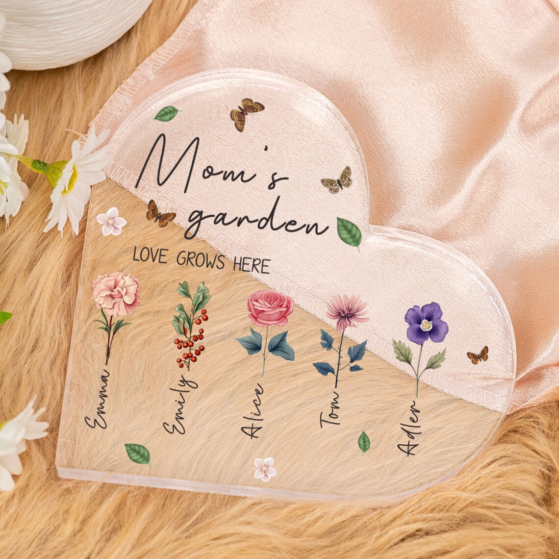 Personalized Grandma's Garden Heart Acrylic Plaque, Birth Month Flowers ...