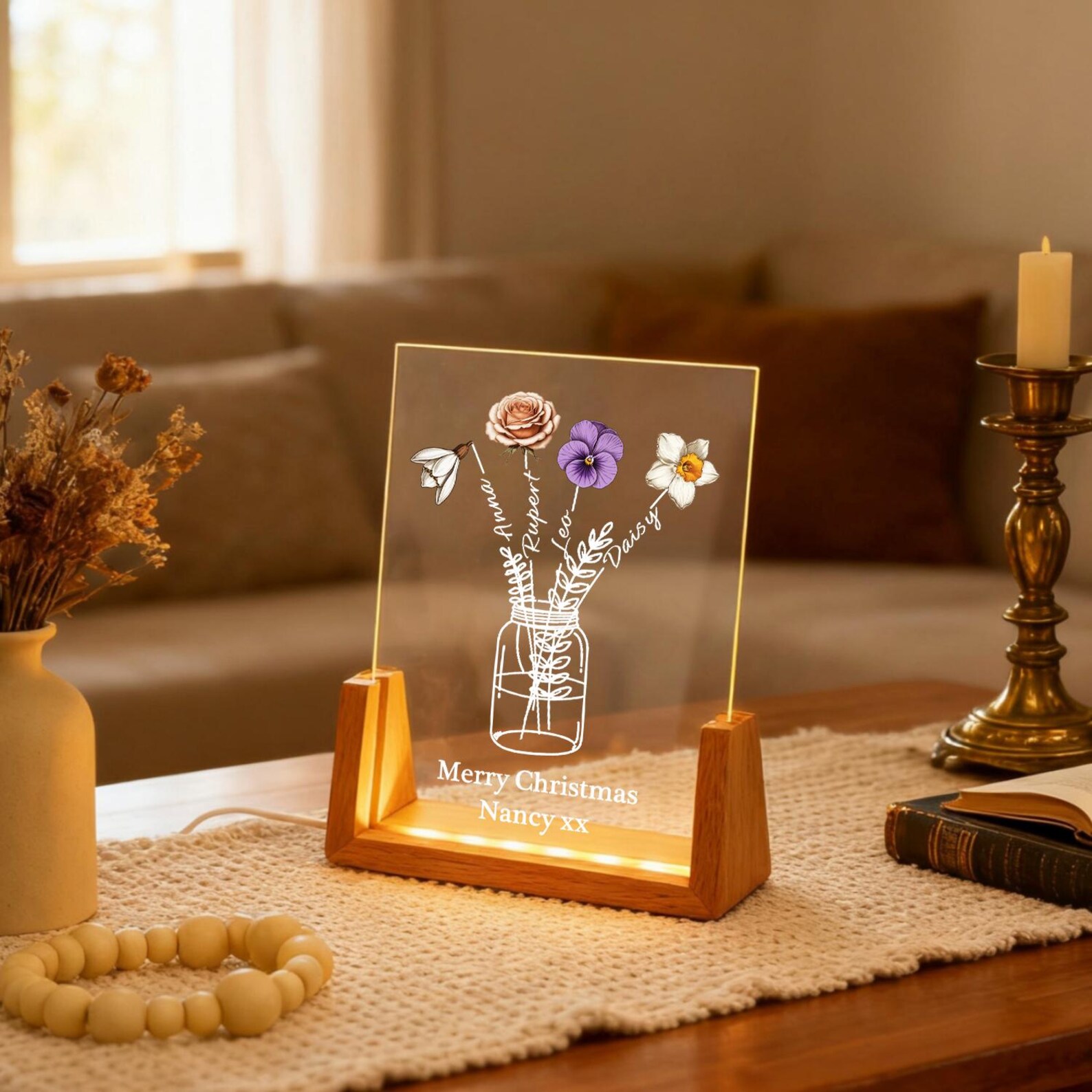 Custom Grandma's Garden Night Light, Family Bouquet Mum's Bunch Night ...