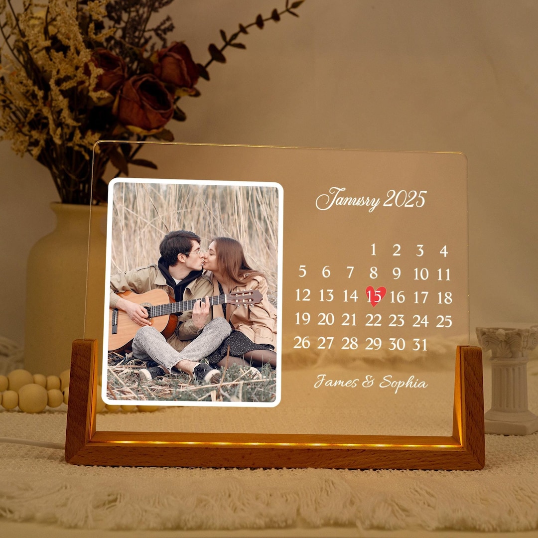 Personalized Calendar Lamp, Couple Picture Night Light, Wedding Gifts ...