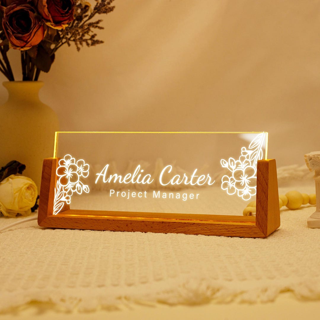 Custom Desk Name Plate, LED Lighted Name Sign, Office Desk Accessories ...