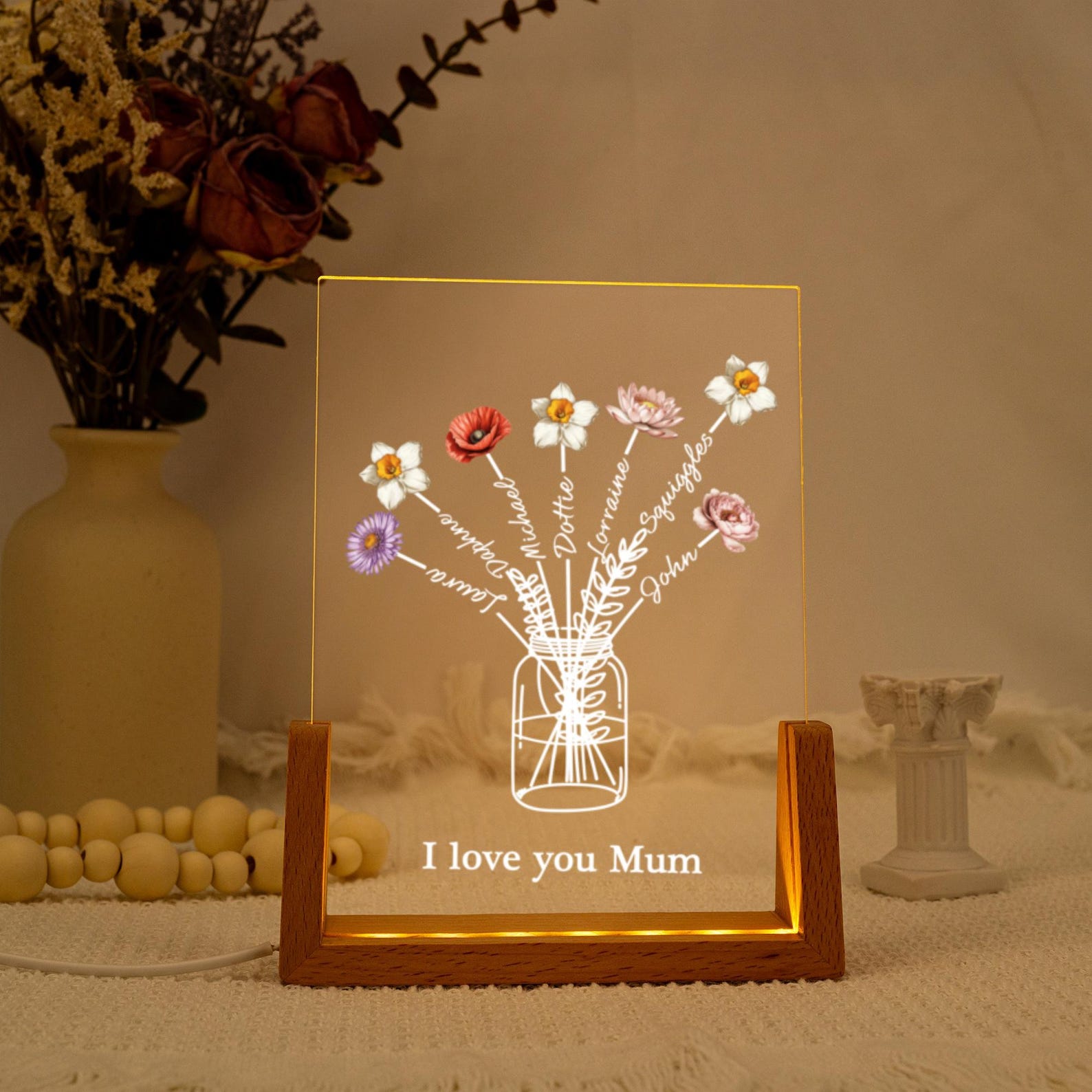Custom Grandma's Garden Night Light, Family Bouquet Mum's Bunch Night ...
