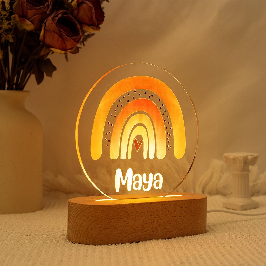 Personalised LED Nursery Lamp, Kids Night Light Gift, Rainbow Light ...
