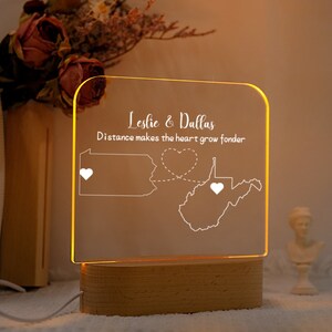 Long Distance Relationship Gift,custom Two State Night Light,going Away ...