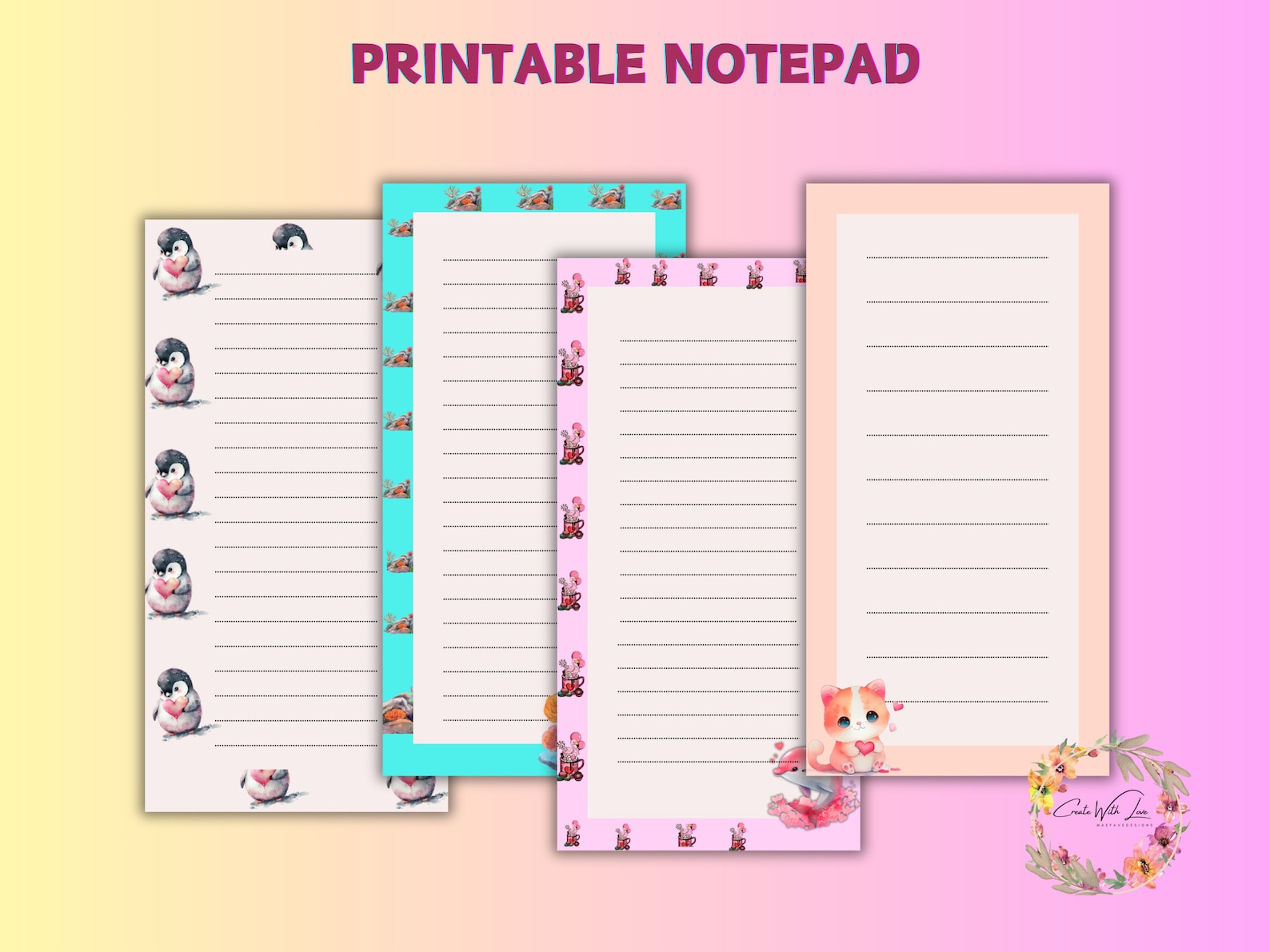 Printable Notepad, PDF File Notepad, PDF Notepad, Printable Memo Pad ...