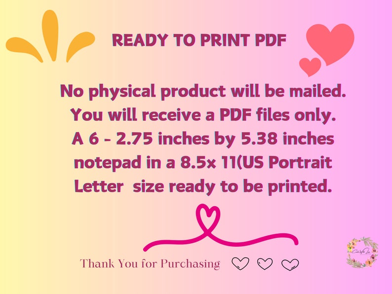 Printable Notepad, PDF File Notepad, PDF Notepad, Printable Memo Pad ...