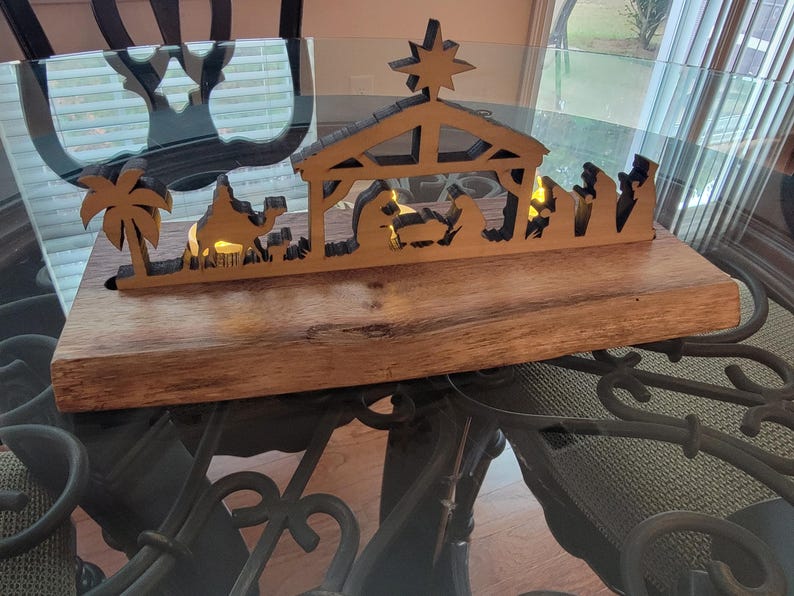 Hardwood Nativity Scene: Laser Cut Poplar With Live Edge Walnut Base - Etsy
