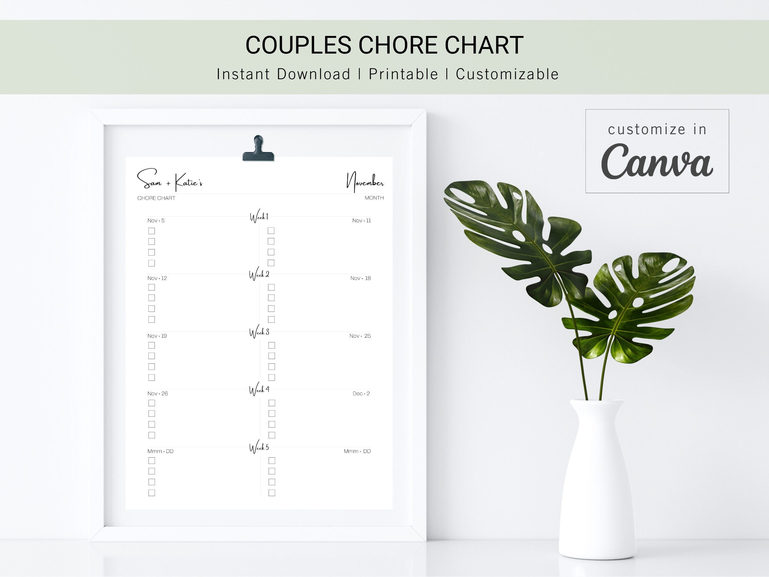 Editable Couples Chore Chart, His and Hers, Her and Hers, His and His ...
