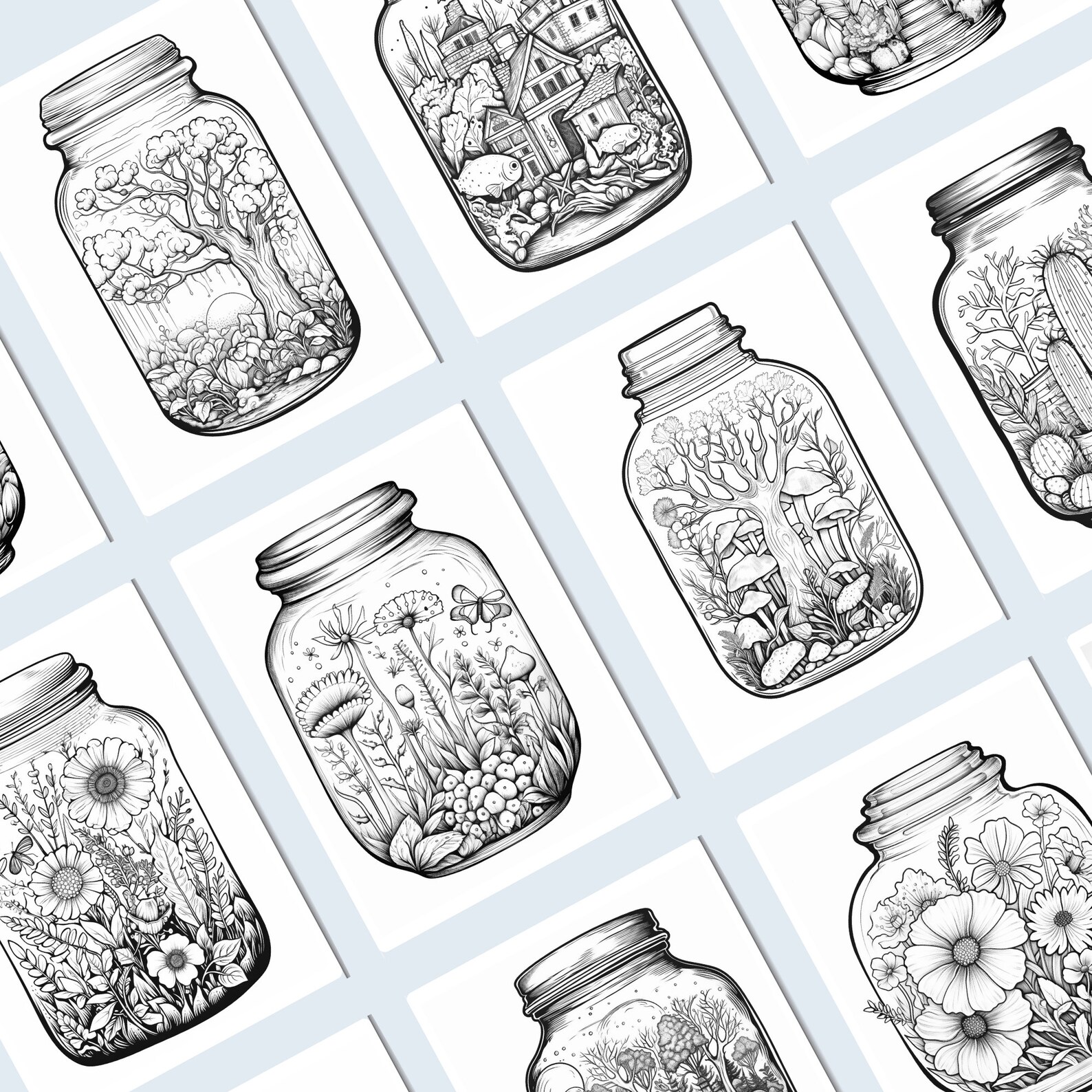 Life Inside A Jar - 30 Unique, Printable Coloring Pages for Adults - Etsy
