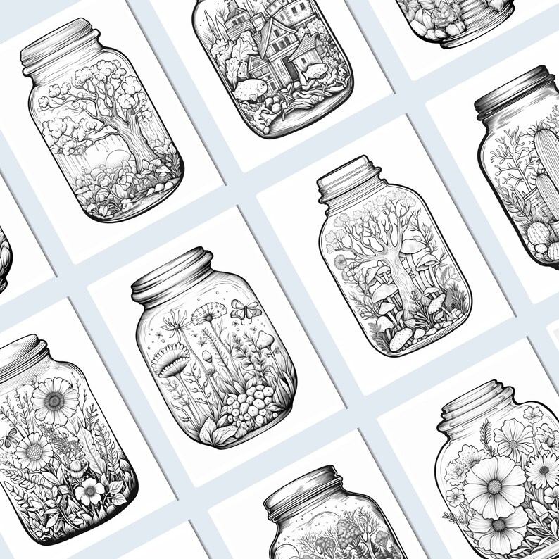 Life Inside A Jar - 30 Unique, Printable Coloring Pages for Adults - Etsy