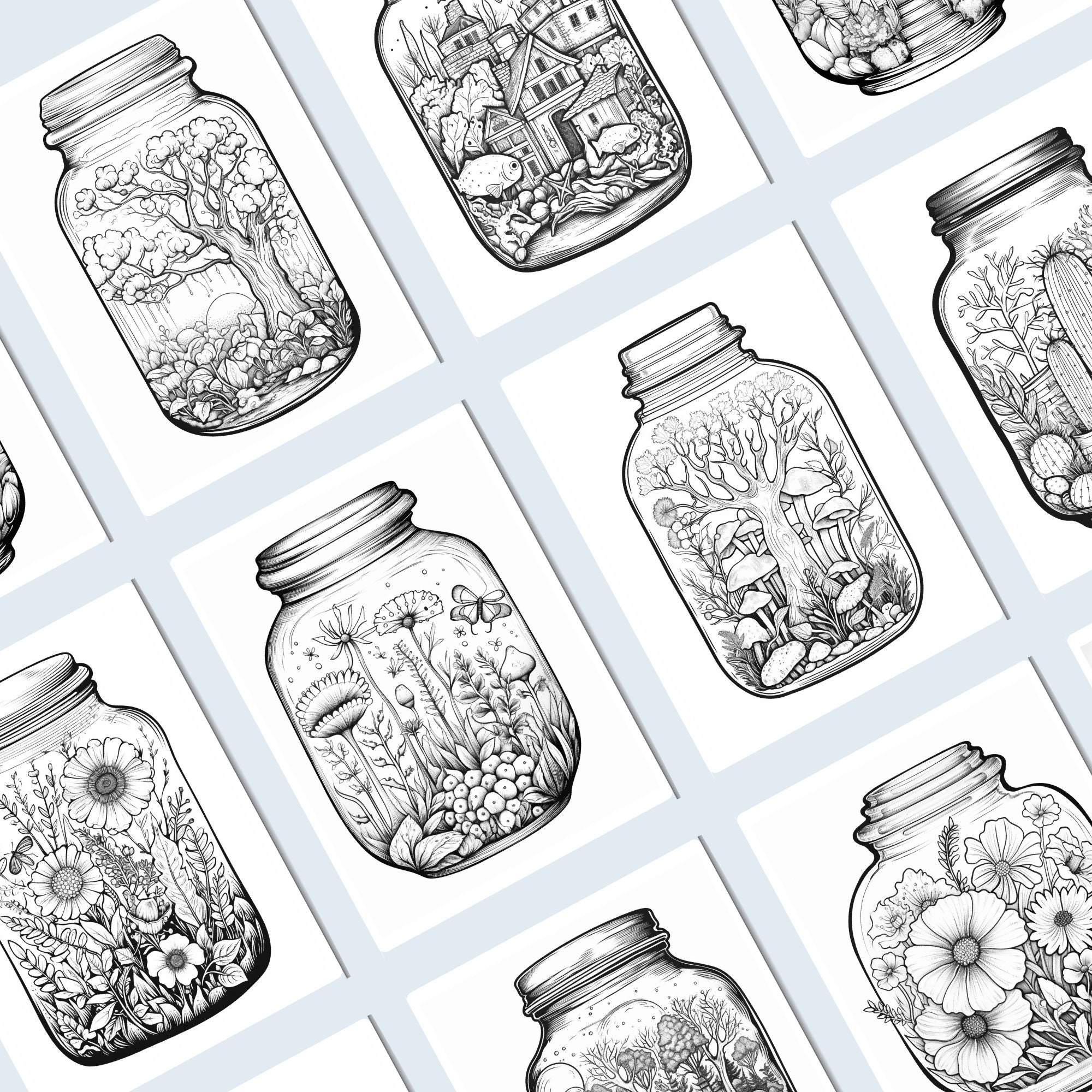 Life Inside A Jar - 30 Unique, Printable Coloring Pages for Adults - Etsy