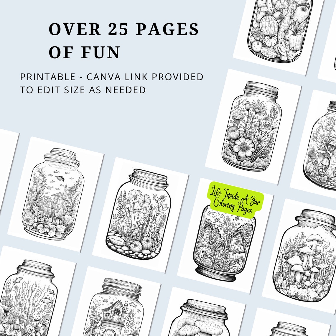 Life Inside A Jar - 30 Unique, Printable Coloring Pages for Adults - Etsy