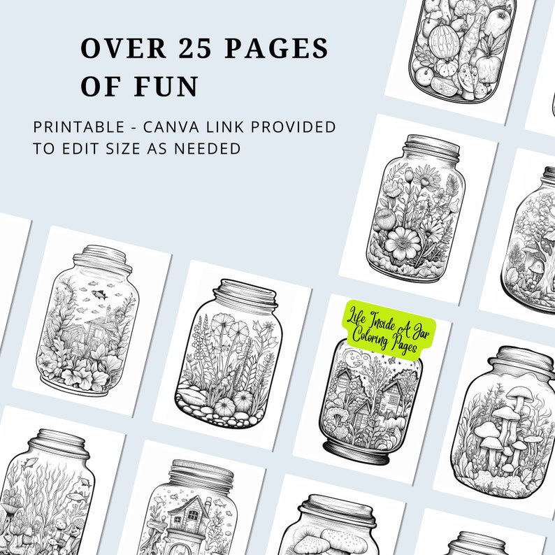 Life Inside A Jar - 30 Unique, Printable Coloring Pages for Adults - Etsy