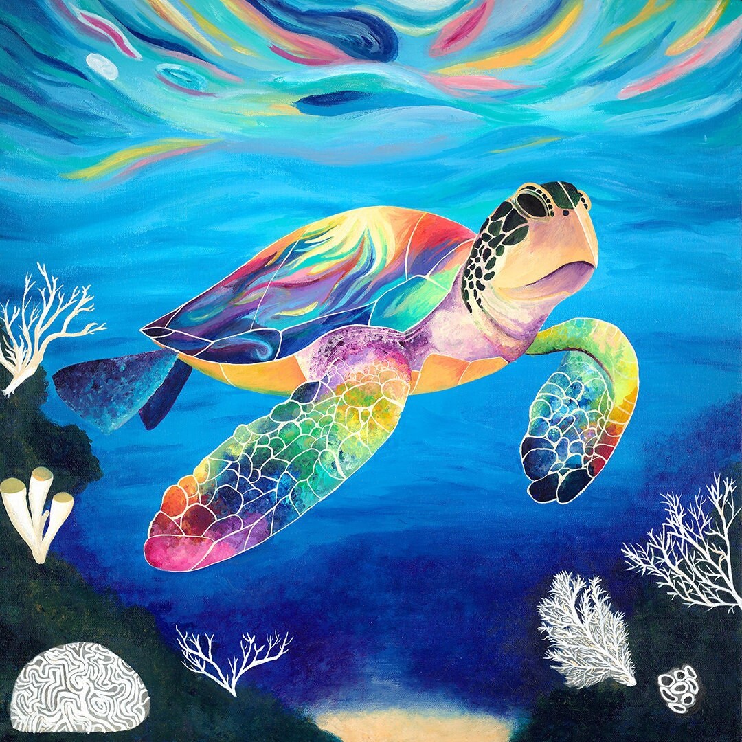 The Bleaching - Rainbow Sea Turtle Giclee Art Print - Etsy