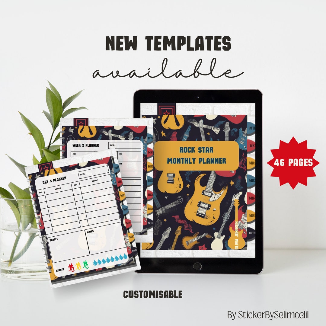 Digital Rock Star Themed Monthly Planner | Customisable | Instant ...