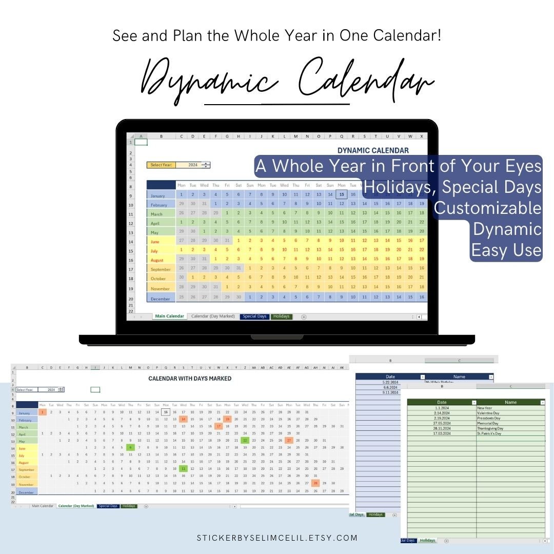 Dynamic Yearly Calendar | With Special Days and Holidays | Excel-based ...