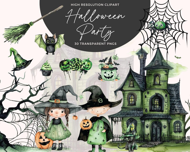 Cute Halloween Clipart Bundle | Watercolor Halloween Clipart | Pink ...