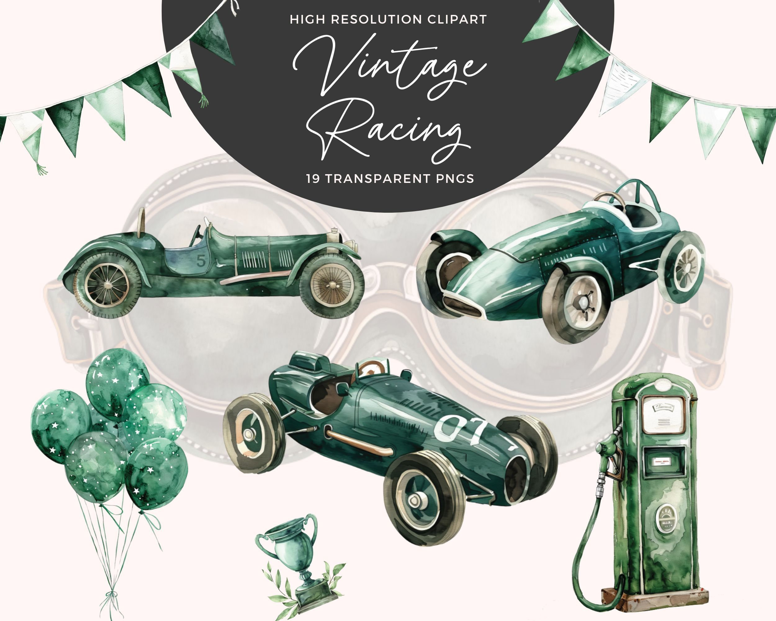 Watercolor Vintage Race Car Nursery Clipart Set Race Car Clipart ...