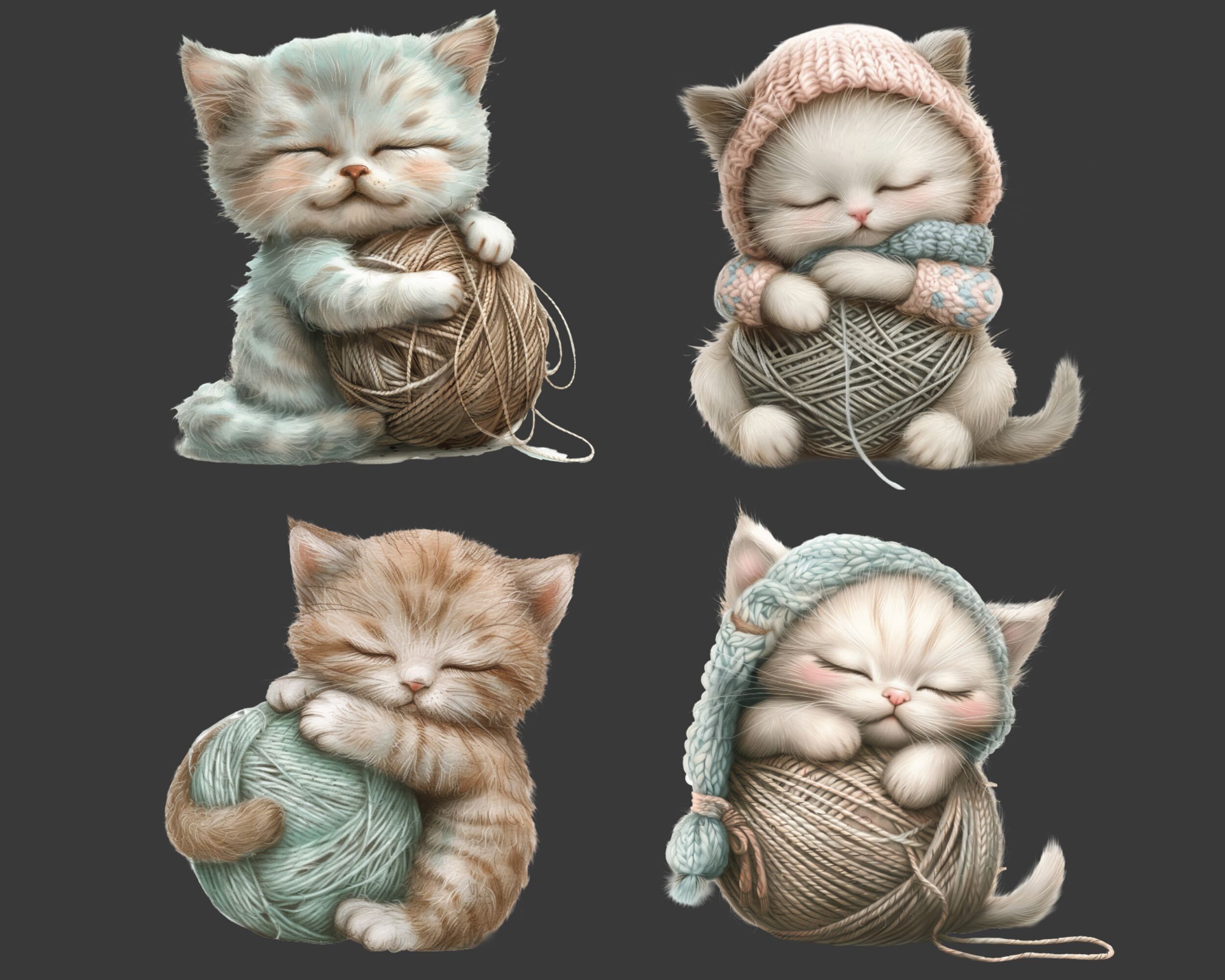 Cute Kitten and Yarn Clipart Bundle Watercolor Kitten Clipart ...