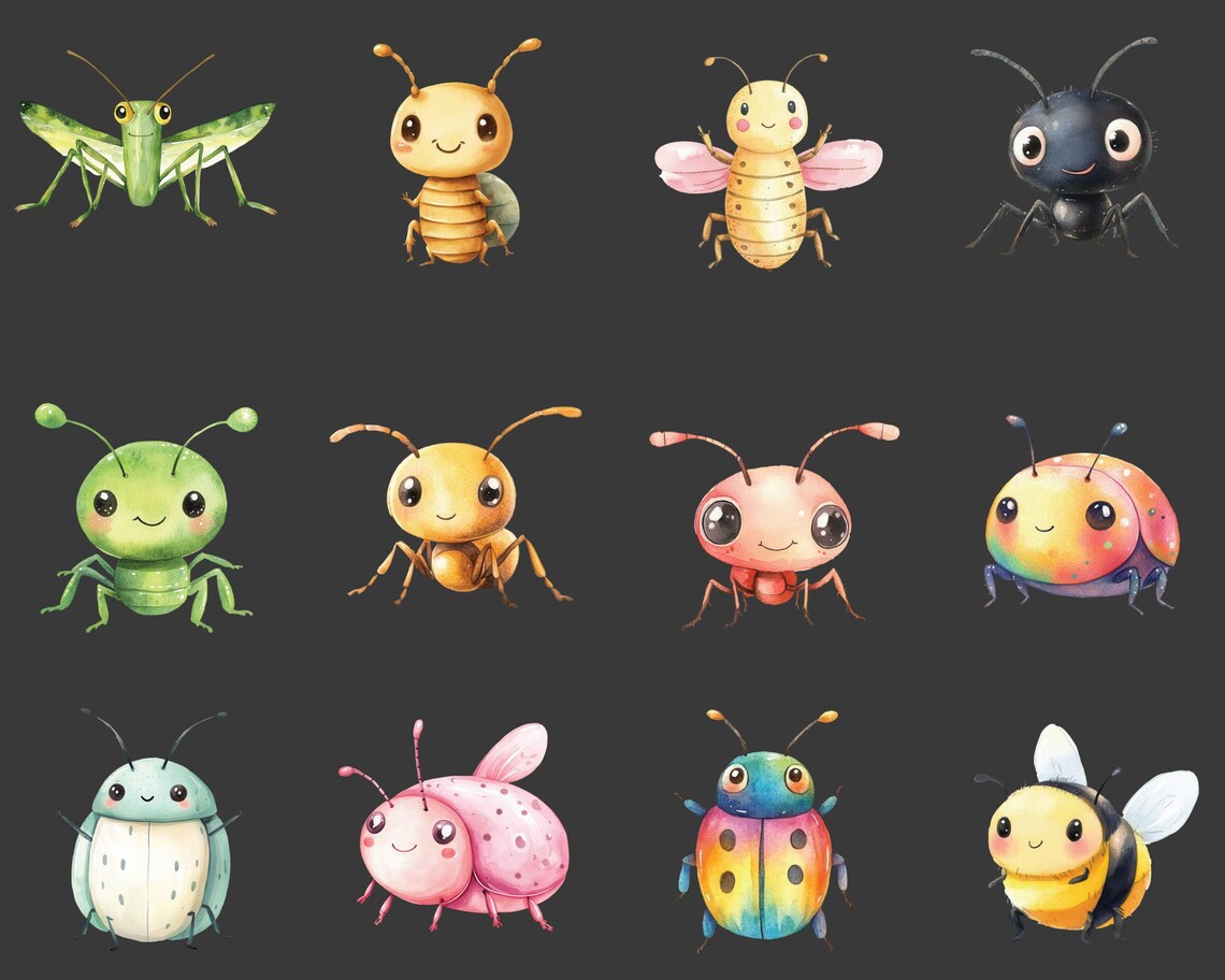 Whimsical Insect Clipart | Whimsical Ants | Insect Wall Art | Kawaii ...