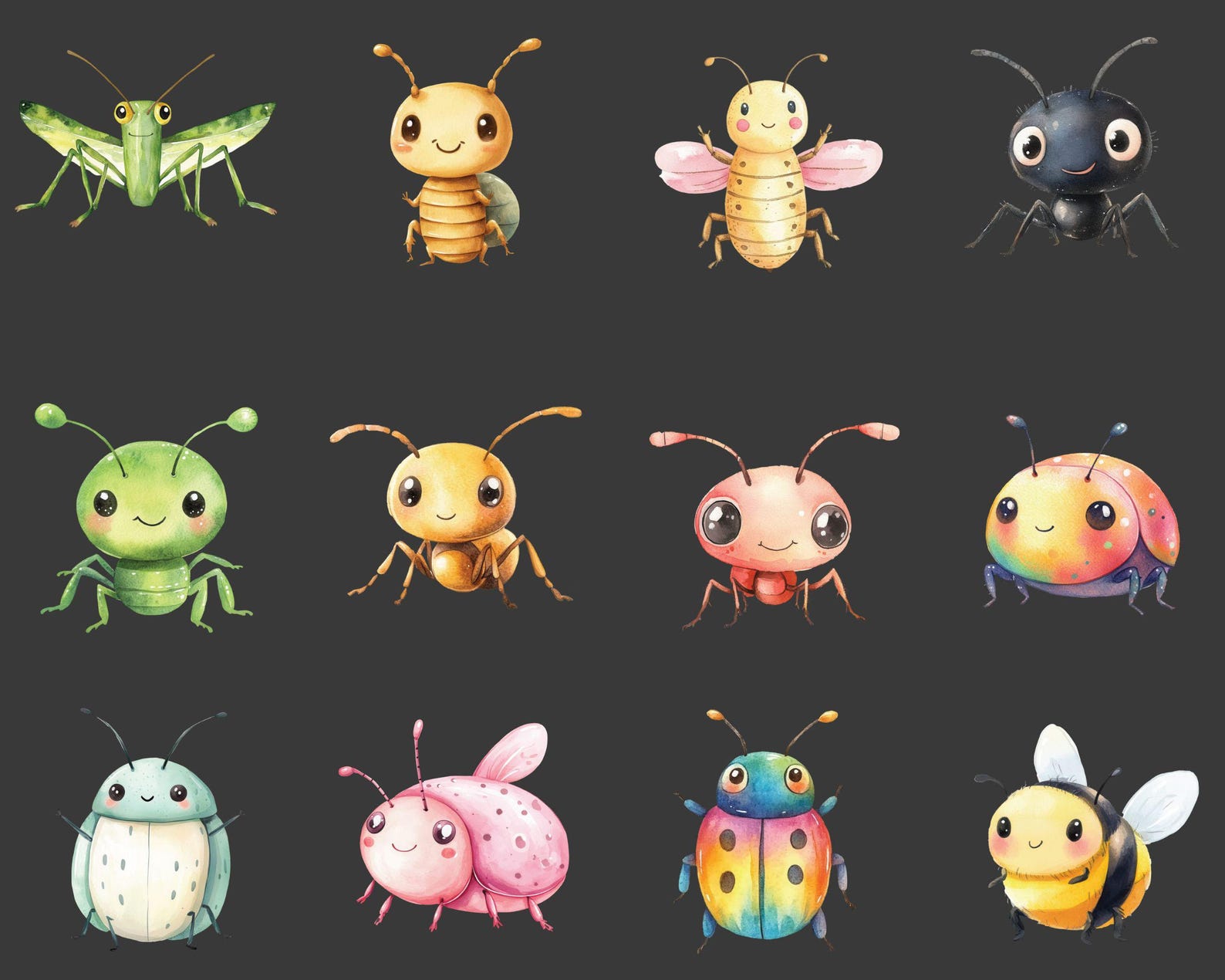 Whimsical Insect Clipart | Whimsical Ants | Insect Wall Art | Kawaii ...