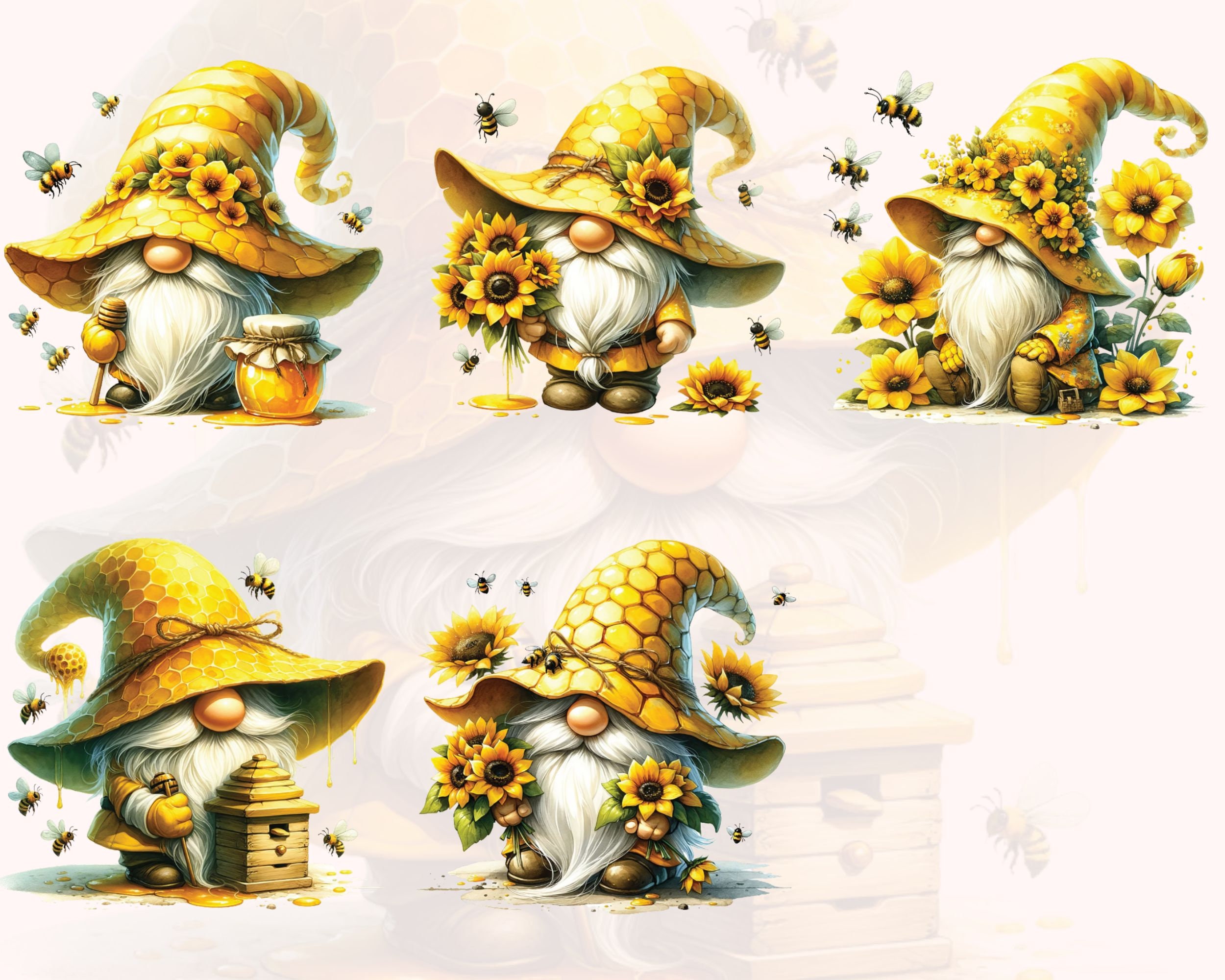 Gnome Honey Bee Clipart | Gnome With Sunflower | Spring Gnome Clipart ...